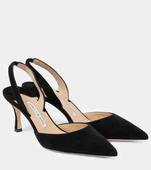 Manolo Blahnik Carolyne 70 Suede Slingback Pumps - Black