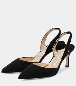 Manolo Blahnik Carolyne 70 Suede Slingback Pumps
