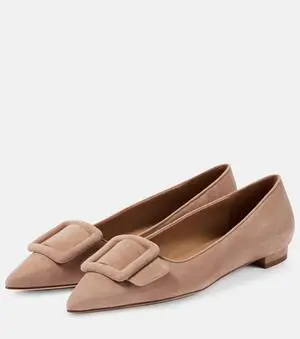Manolo Blahnik Maysale Suede Ballet Flats - Neutrals