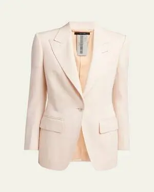 TOM FORD TOM FORD Single-Breasted Wool-Blend Blazer - Light Blus