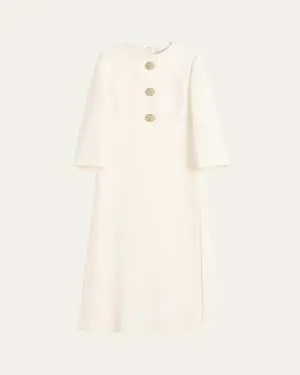 Valentino Garavani Quarter-sleeve Wool Midi Dress - White