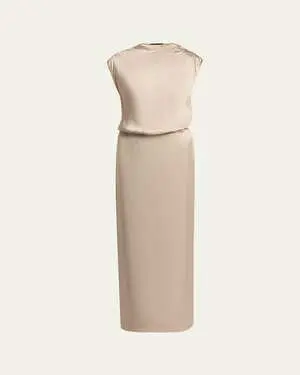 Giorgio Armani Long Double Satin Cowl-neck Dress - Biege