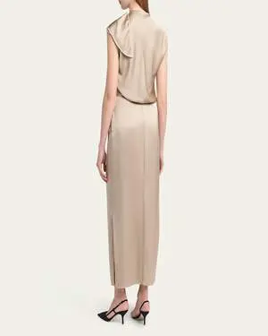 Giorgio Armani Long Double Satin Cowl-neck Dress - Biege