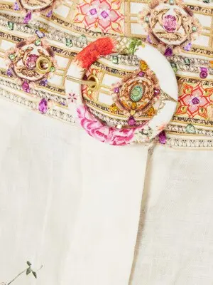 Camilla Belted Crystal-embellished Floral-print Linen Shorts