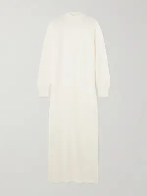 Brunello Cucinelli Ribbed Alpaca And Cotton-blend Midi Dress - Neutrals