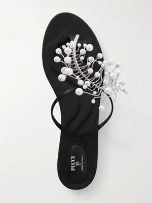 Emilio Pucci Embellished Satin Flip Flops - Black