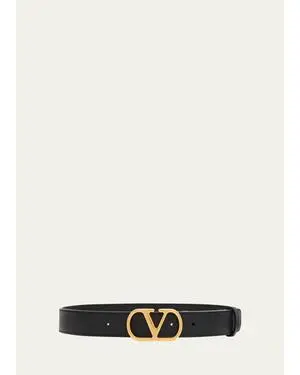 Valentino Garavani Vlogo Signature Leather Belt - Black
