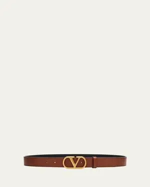 Valentino Garavani VLOGO Signature Leather Belt Deep Caramel