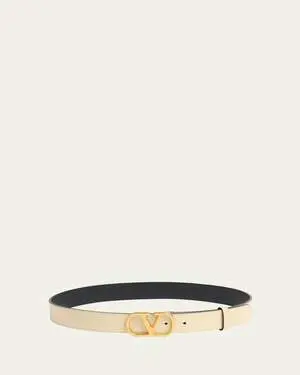 Valentino Garavani VLOGO Signature Leather Belt Ren Butter White