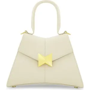 Mac Duggal Small Leather Handbag With Angular Gold Hardware - Ecru
