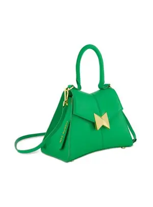 Mac Duggal Small Leather Handbag With Angular Gold Hardware - Spring Green