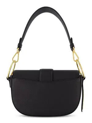 Mac Duggal Grain Leather Saddle Bag With Gold Hardware - Black