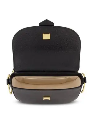 Mac Duggal Grain Leather Saddle Bag With Gold Hardware - Black