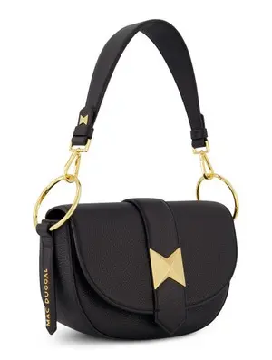Mac Duggal Grain Leather Saddle Bag With Gold Hardware - Black