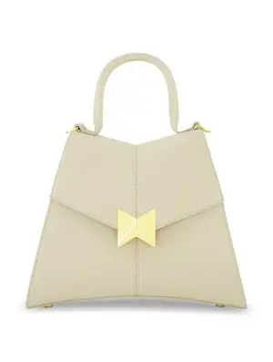 Mac Duggal Angular Leather Handbag With Gold Plated Hardware - Ecru