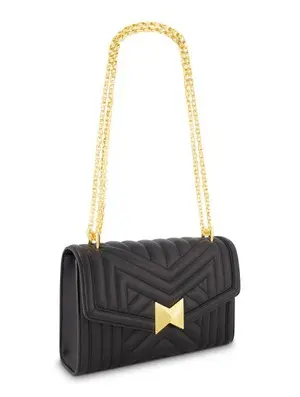 Mac Duggal Quilted Napa Leather Handbag With Gold Chain - Black