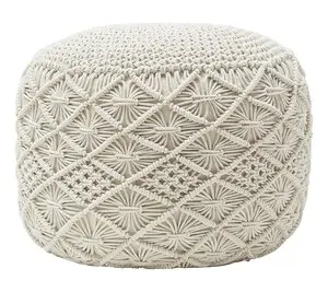 ORNAVO HOME Macrame Hand Knitted Braid Cord Pou F Ottoman - One-color