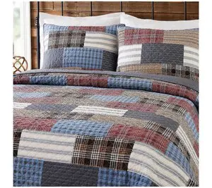 MODERN HEIRLOOM Cabin Patchwork Printed 3-pc Ki Ng Quilt Set - One-color