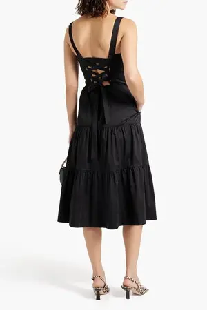 Alice + Olivia Saige Tiered Cotton-blend Midi Dress - Black