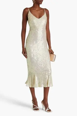 Saloni Sequined Georgette Midi Dress