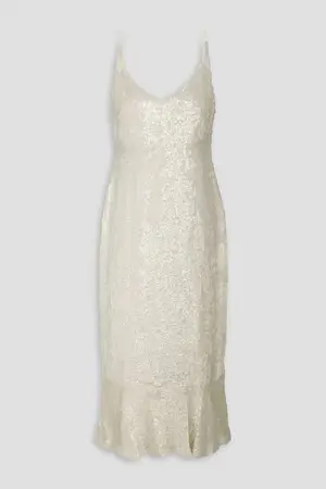 Saloni Sequined Georgette Midi Dress - Ivory