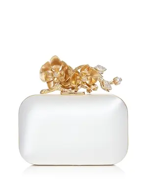 JIMMY CHOO Cloud Satin Clutch With Jewel Flower Detail - Ivory/gold