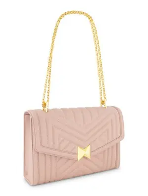 Mac Duggal Gold Plated Hardware Quilted Napa Leather Handbag - Rose