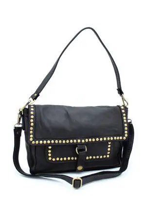 BOLSA NOVA Emily Studded Leather Shoulder Bag - Black