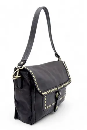 BOLSA NOVA Emily Studded Leather Shoulder Bag - Black