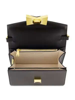 Mac Duggal Classic Leather Gold Plated Hardware Shoulder Bag - Black