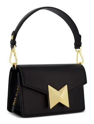 Mac Duggal Classic Leather Gold Plated Hardware Shoulder Bag - Black