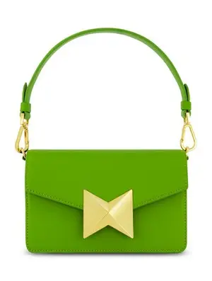 Mac Duggal Classic Leather Gold Plated Hardware Shoulder Bag - Pear