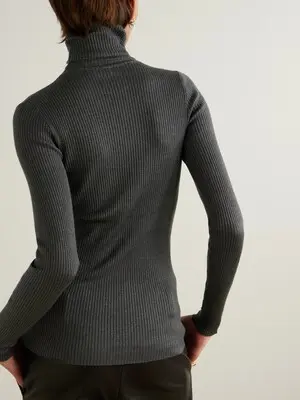 Brunello Cucinelli Ribbed Metallic Cashmere-blend Turtleneck Sweater - Dark Gray