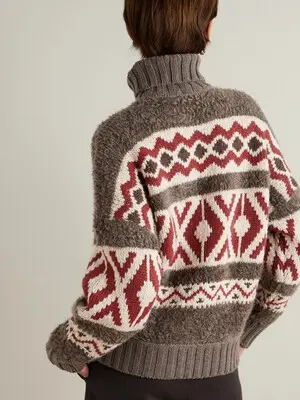 Brunello Cucinelli Paneled Jacquard-knit Turtleneck Sweater - Brown