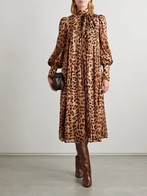 Zimmermann Crush Tie-neck Leopard-print Dress