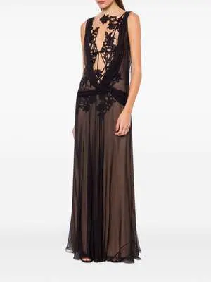 Alberta Ferretti Sleeveless Silk Gown With Lace Embroidery