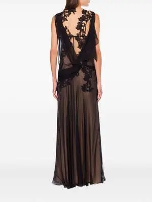 Alberta Ferretti Sleeveless Silk Gown With Lace Embroidery