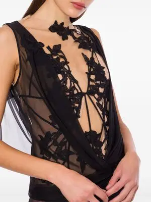 Alberta Ferretti Sleeveless Silk Gown With Lace Embroidery