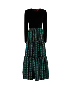 navy blue dress for baby girl Theia Caity Embellished Jacquard Boatneck Midi-Dress