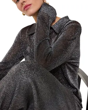 Whistles Sparkle Knit Collared Shirt - Black/multi