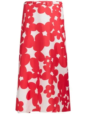 Marni Floral-print Midi Skirt - Red