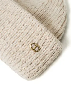 TWINSET Oval T Ribbed Knit Beanie