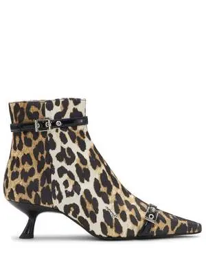 GANNI Leopard-print Ankle Boots - Brown
