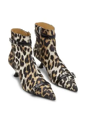 GANNI Leopard-print Ankle Boots - Brown