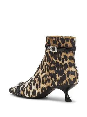 GANNI Leopard-print Ankle Boots - Brown