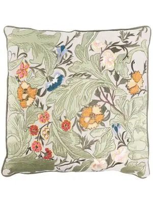 LES-OTTOMANS Garden-embroidered Cushion - Green