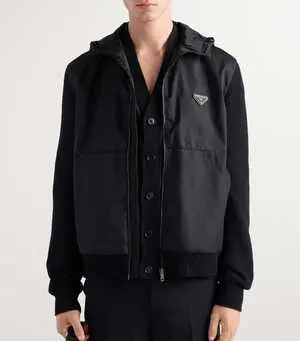 Prada Wool-cashmere Blend Sleeve Zip-up Hoodie