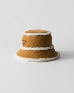 Prada Suede Shearling Bucket Hat - Honey