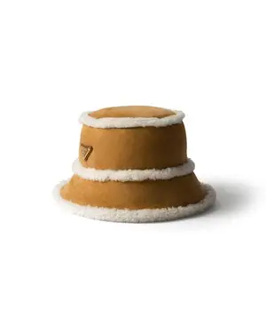 Prada Suede Shearling Bucket Hat - Neutral