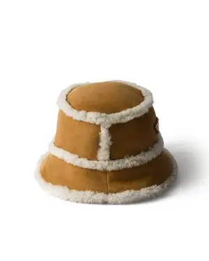 Prada Suede Shearling Bucket Hat - Neutral
